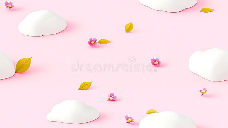 Soft Clouds and Delicate Flowers Float on Pastel Pink Background ...