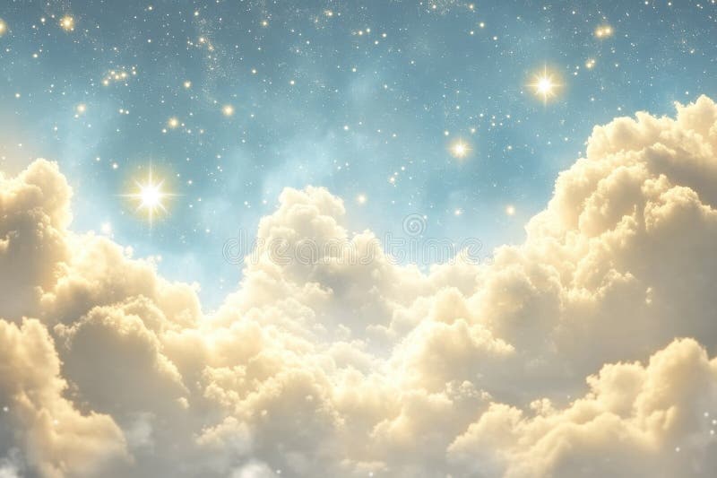 Celestial View of Soft Clouds Illuminated by a Starry Night Sky Filled ...