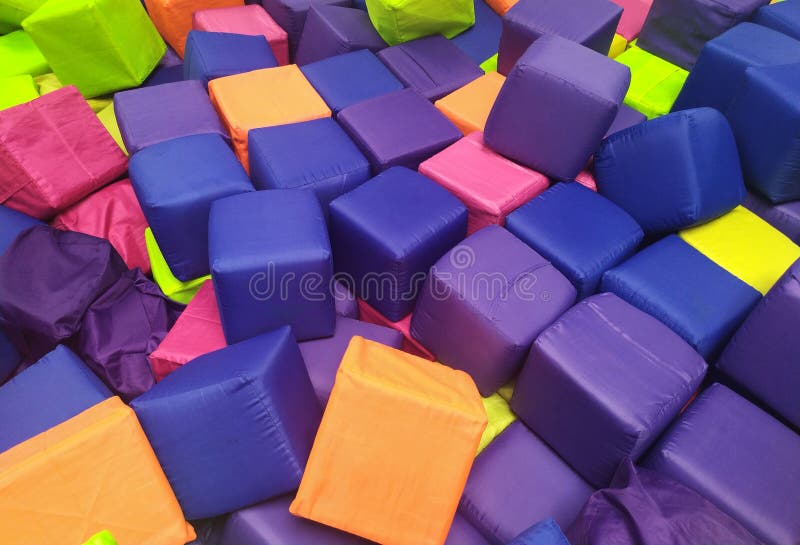 Soft Colored Cubes in the Children S Playroom. Background. a Lot of ...