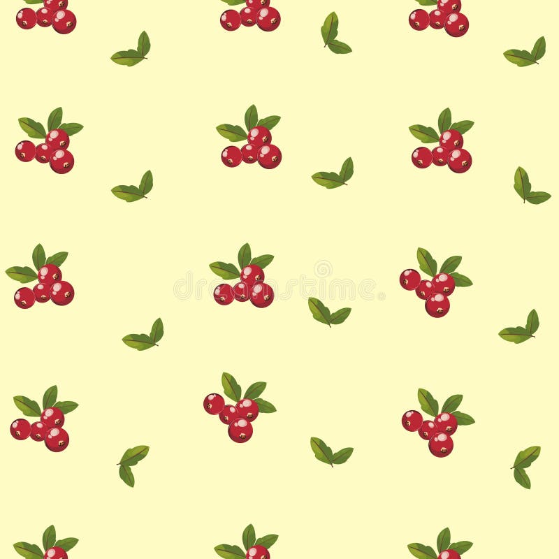 Soft-colored Repeating Cranberry and Leaf Design on Beige Background ...