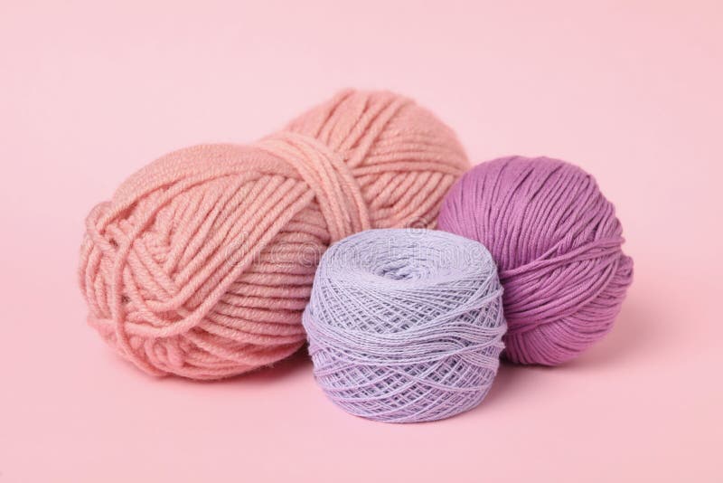 Soft Colorful Woolen Yarns on Pink Background Stock Image - Image of ...