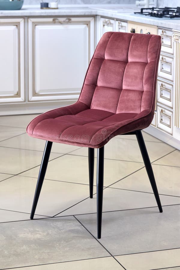 Soft Comfortable Red Modern Chair, Over Out of Focus Interior Kitchen ...