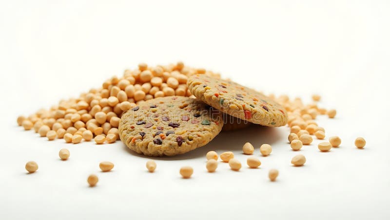 Soft Cookies with Colorful Bits on a Scattered Pile of Grains Stock ...