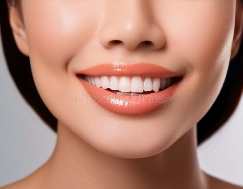 Soft Coral Lips in a Serene Smile, Embodying Tranquility and Gentle Joy ...