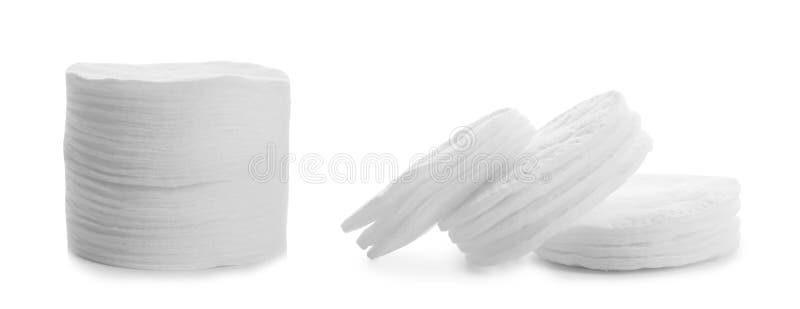 Soft Cotton Pads on White Background, Collage. Banner Design Stock ...