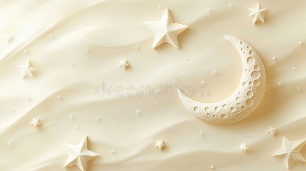 Soft Cream Backdrop Adorned with Subtle Dotted Stars and Crescent Moon ...