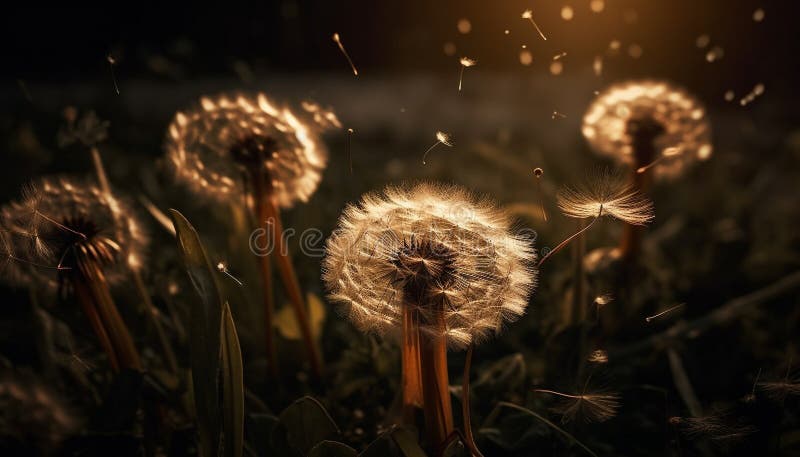 Soft Dandelion Seed Blowing in Summer Wind Generated by AI Stock ...