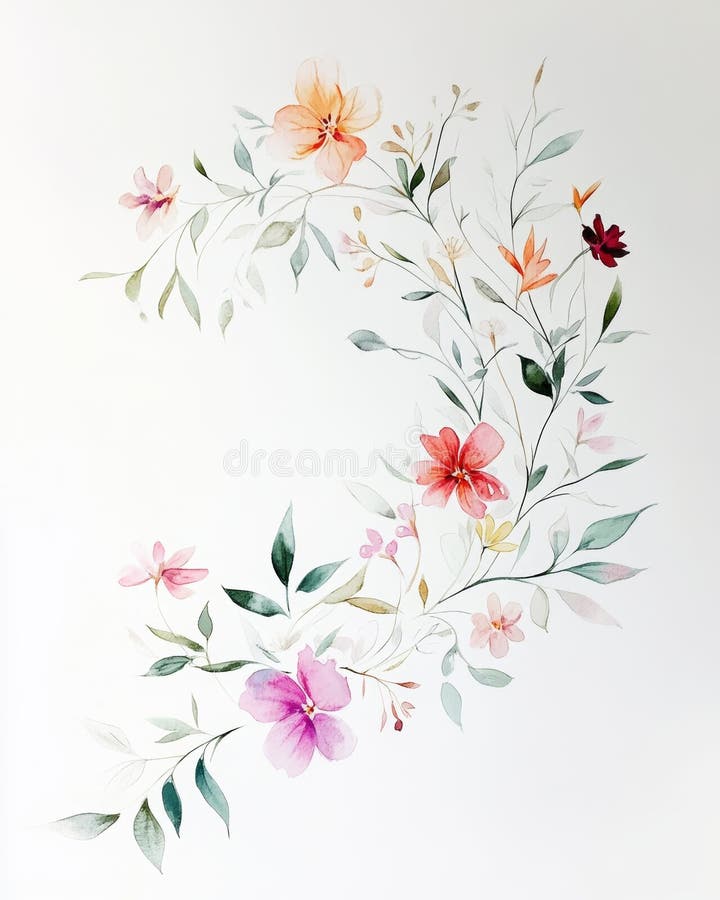 Soft and Delicate Watercolour Florals in S Shape Across the Page ...