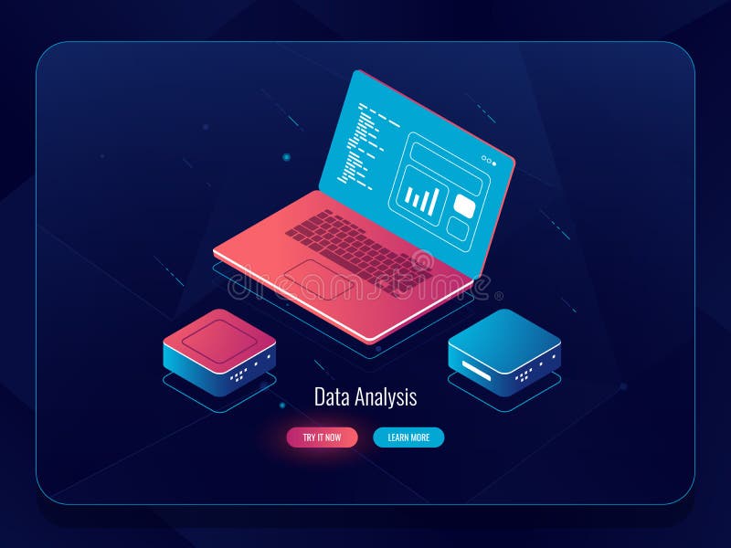 Soft Development Isometric Vector, Web Design Process, Laptop with Data ...