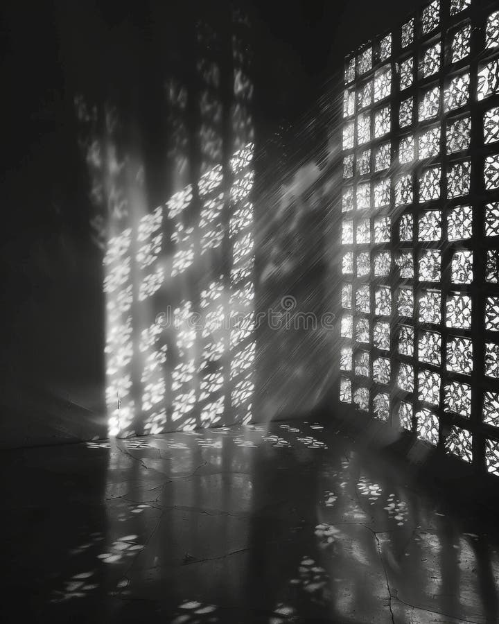 Soft Diffused Light Seeping through a Latticed Glass Window Casting a ...