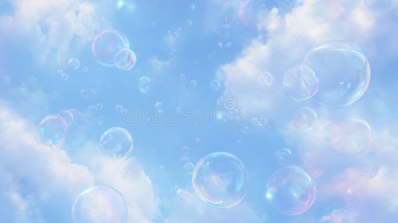 Floating Soap Bubbles in a Blue Sky with Clouds Stock Illustration - Illustration of summer ...