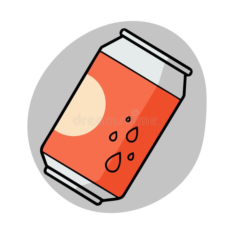 Soft Drink Can Illustration with Water Drops and Orange Label in Round ...