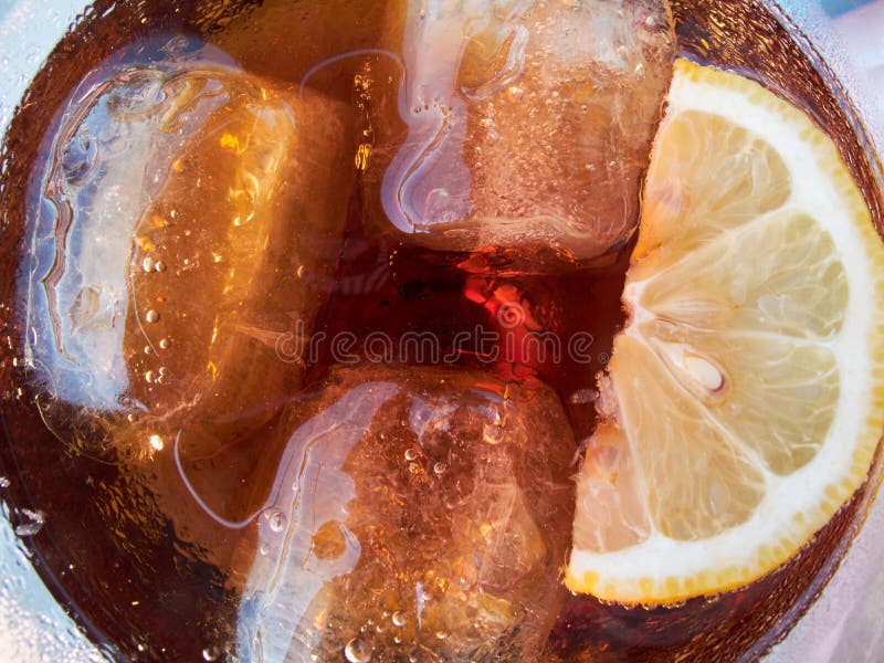 Soft Drink with Cola and a Slice of Lemon. Stock Photo - Image of ...