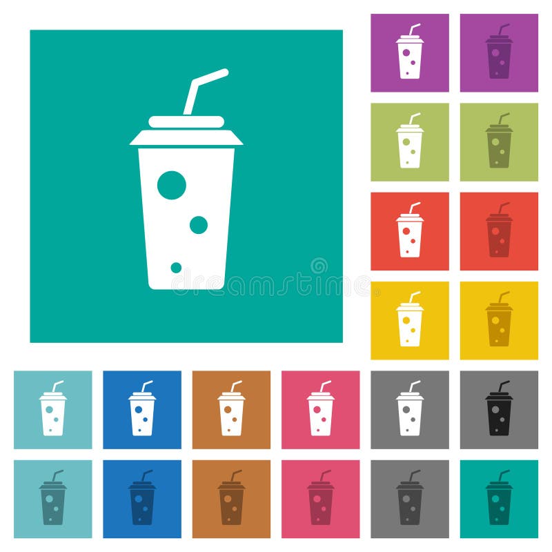 Soft Drink with Straw Solid Square Flat Multi Colored Icons Stock ...