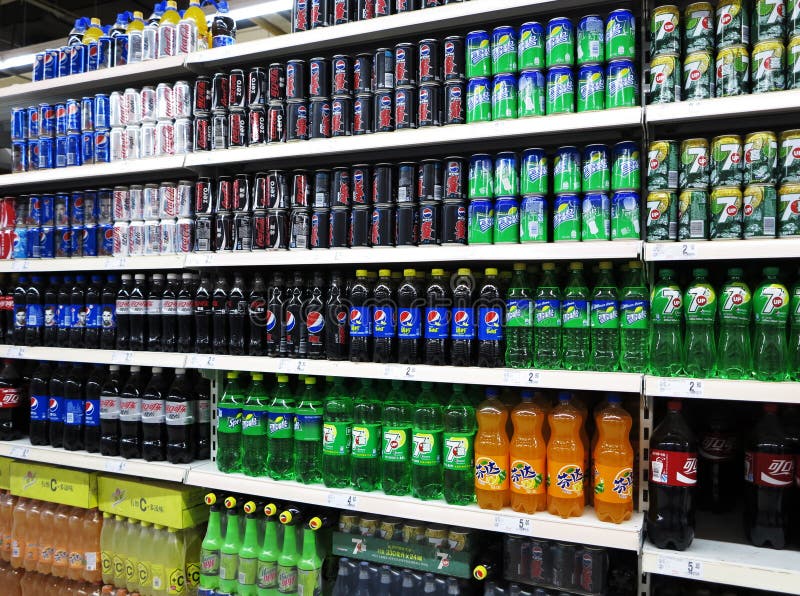 Soft Drinks and Beverages in Supermarket Editorial Photo - Image of ...