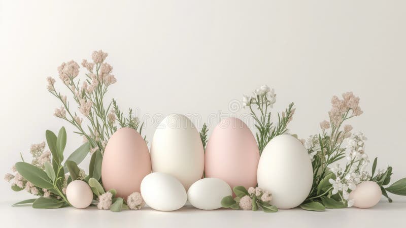 Soft Easter Background with White Eggs and Blossoms Stock Photo - Image ...