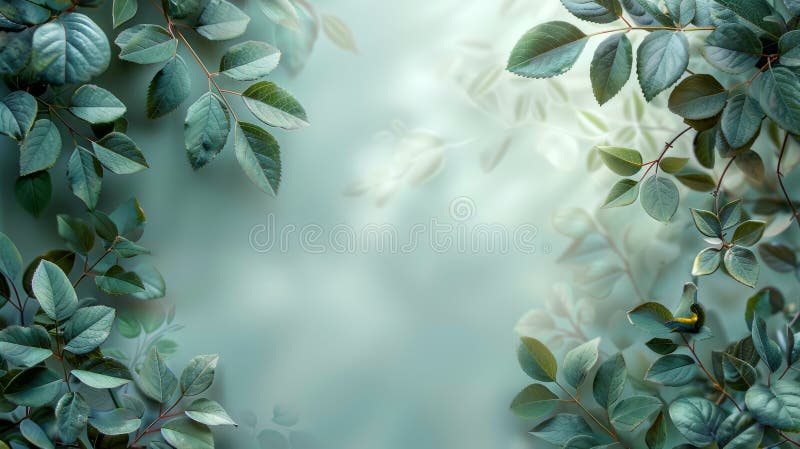 A Soft, Ethereal Green Background with Leafy Branches Framing the ...