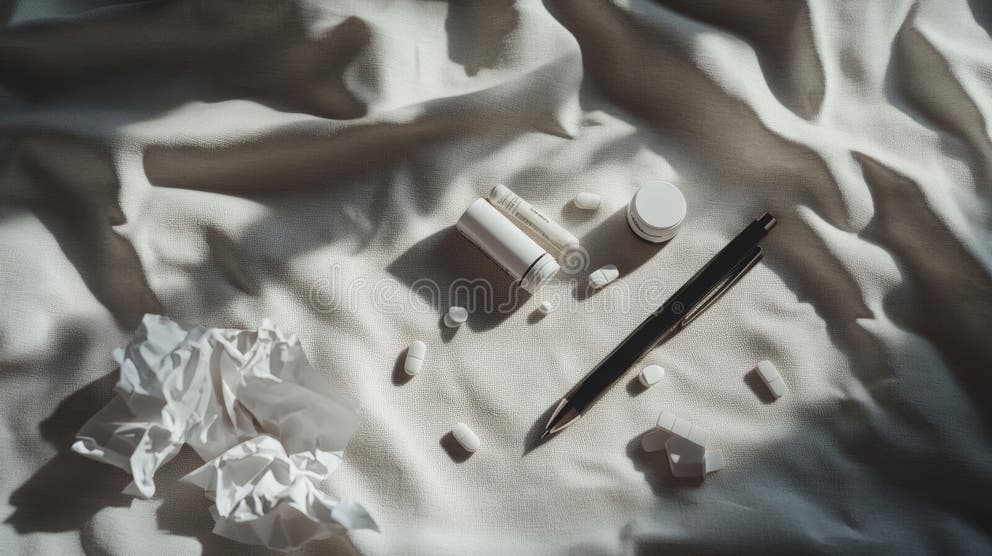 Soft Fabric Layout Bathed in Warm Glow with Artistic Elements Stock ...