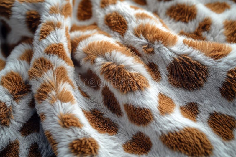 Soft Faux Fur Fabric with Brown Spots Folded and Displayed on White ...