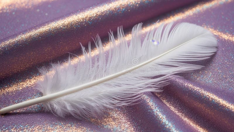 Soft Feather on Glittery Fabric Background. Stock Image - Image of ...