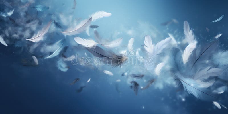 Soft Feathers Floating on Gentle Blue Background. Harmony and Elegance ...