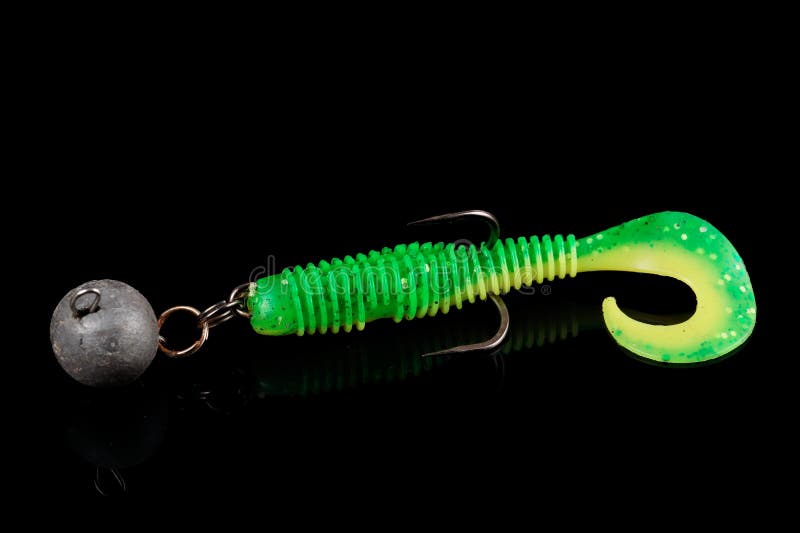 Soft Fishing Bait, Green Plastic Grub, with Double Hook and Lead Sinker ...