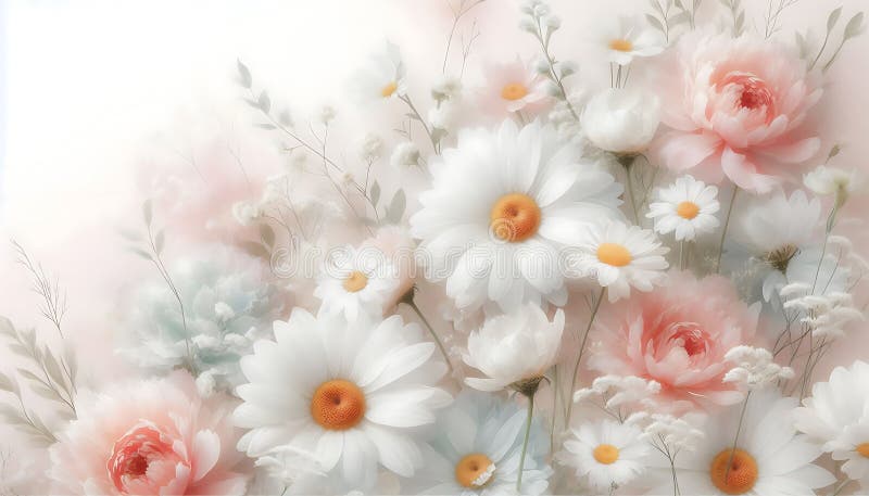 Soft Floral Background Featuring Delicate White Daisies and Pastel ...