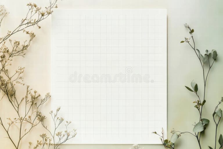 Minimalist Planner Layout Mock Up with Subtle Grid Lines and Botanical ...