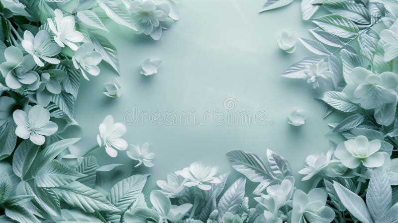 Soft Floral Frame on Pastel Mint Backdrop Stock Photo - Image of petals ...