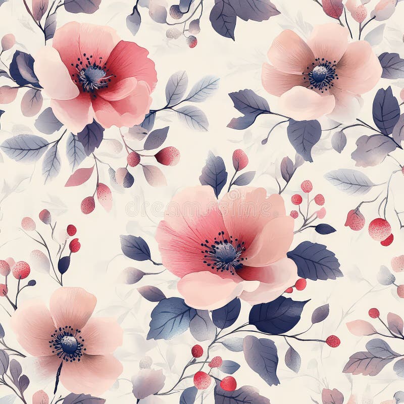 Soft Floral Pattern with Pink and Blue Flowers on Light Background ...