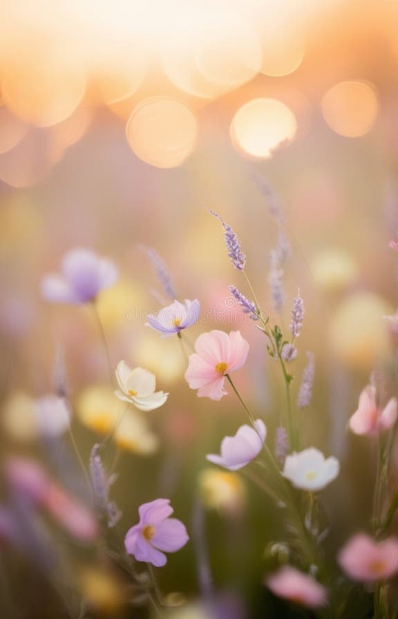 Ethereal Whimsical Pastel Flower Field - Portrait Stock Illustration ...