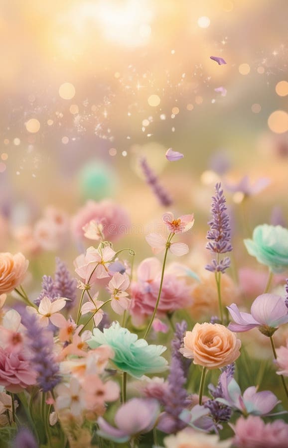 Whimsical Pastel Flower Field - Portrait Stock Illustration ...