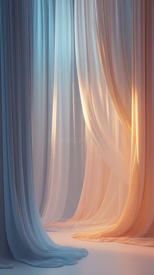 Soft Flowing Curtains with Blue and Peach Lighting, Abstract Art ...
