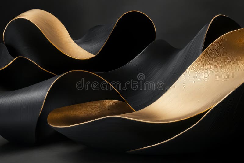Soft Flowing Forms in Black and Gold, Continuously Undulating and ...
