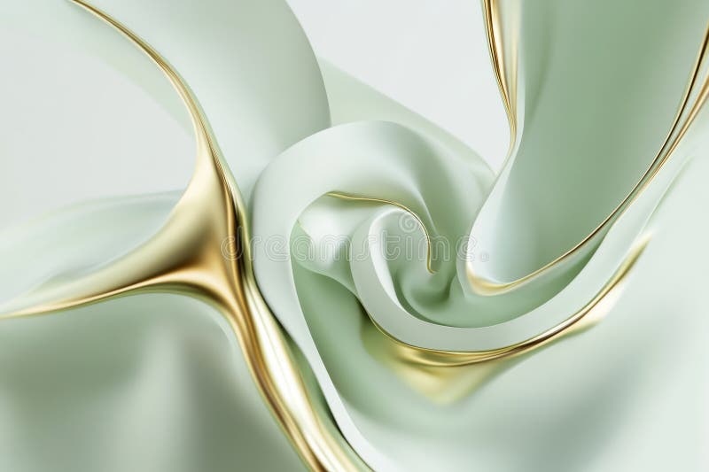 Soft Flowing Forms in Light Green and Gold, Curling and Twisting ...