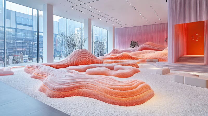 Soft, Flowing Pink Landscape Interior Design Stock Illustration ...