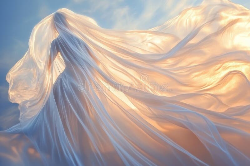 A Soft Flowing Veil Billows Gently in a Warm Breeze As Delicate Light ...