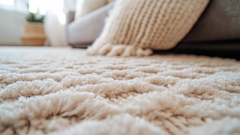 Soft Fluffy Beige Carpet Near Cozy Sofa Stock Illustration ...