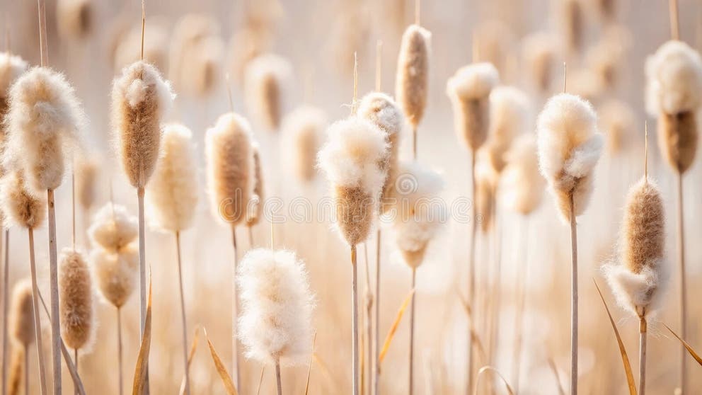 Soft, Fluffy Cattail Blossoms in a Golden Meadow. Generative AI Stock ...