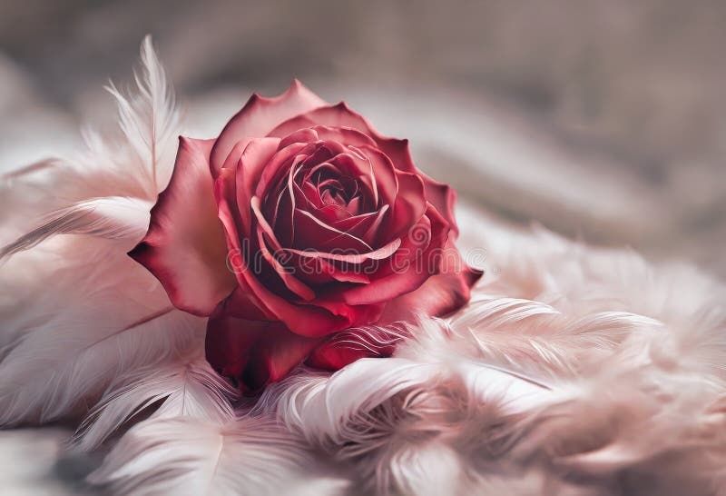 Red Rose and Fluffy Soft White Feathers Stock Illustration ...