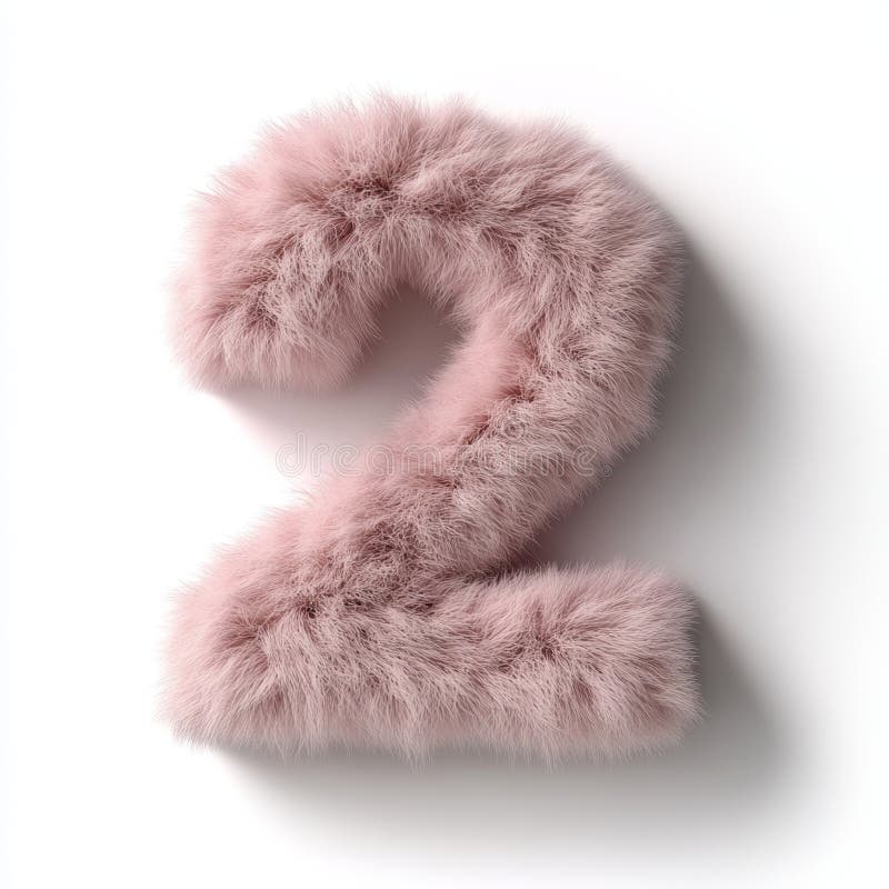 Fluffy Light Pink Letter 2 Crafted in 3D Rendering Style Against a Pure ...