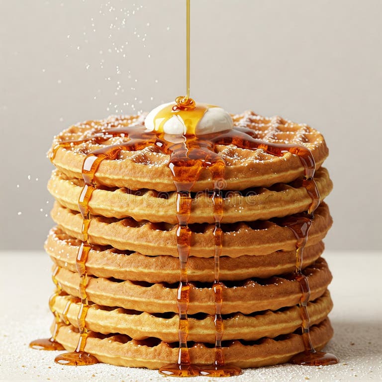 Soft and Fluffy Stack of Waffles Drizzled with Maple Syrup Stock ...