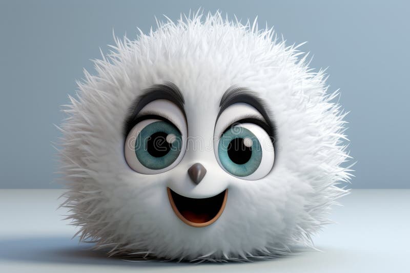 Soft and Fluffy White Round Creature with Big Eyes Stock Illustration ...