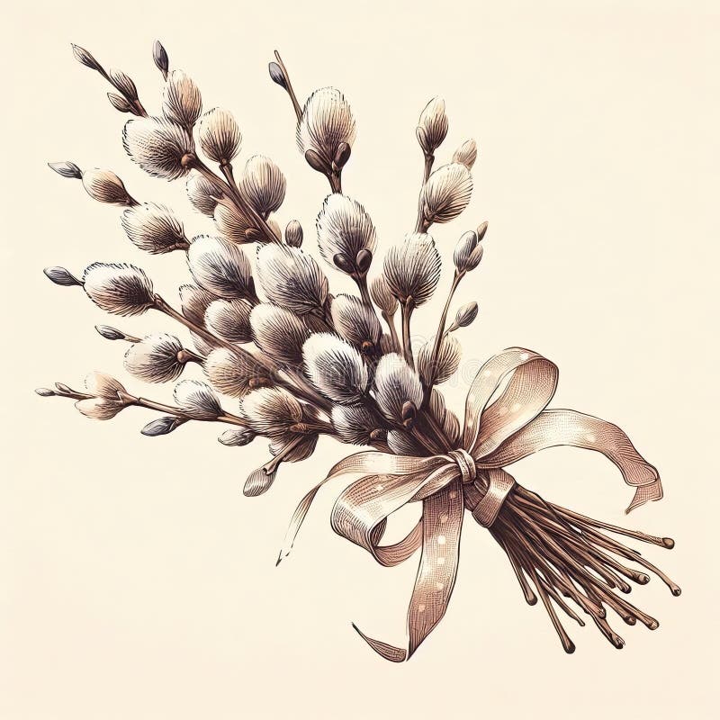 Soft Fluffy Willow Twigs stock illustration. Illustration of aesthetic ...