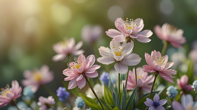 A Soft-focus Bokeh Background with Pastel Spring Flowers Stock ...