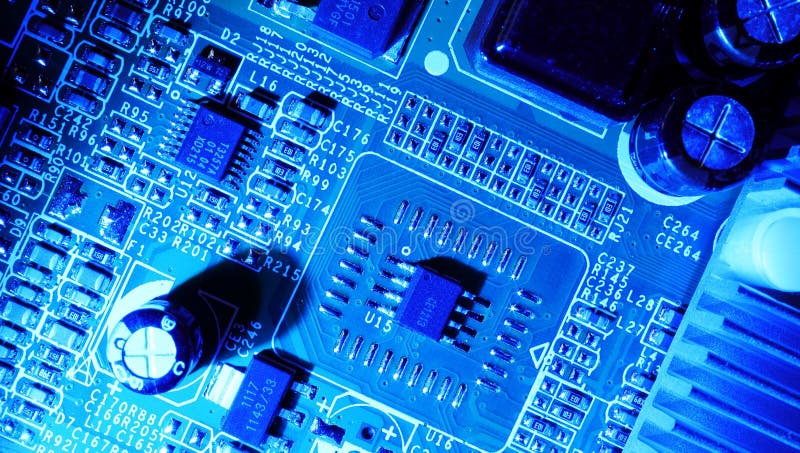 Soft Focus. Concept of Micro Chips in Blue Backlight. Detail of ...
