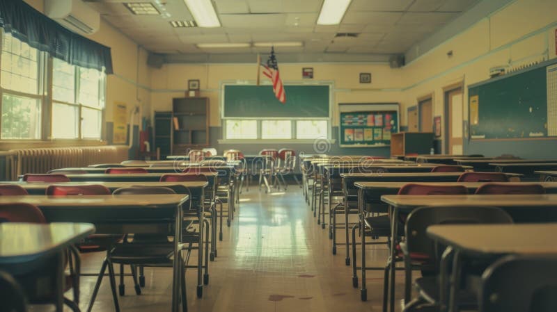A Soft Focus on an Empty Elementary School Classroom Evoking Nostalgia ...