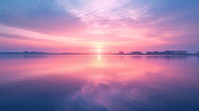 A Soft-focus Image of a Pastel Sunrise Over a Calm Lake Stock Photo ...