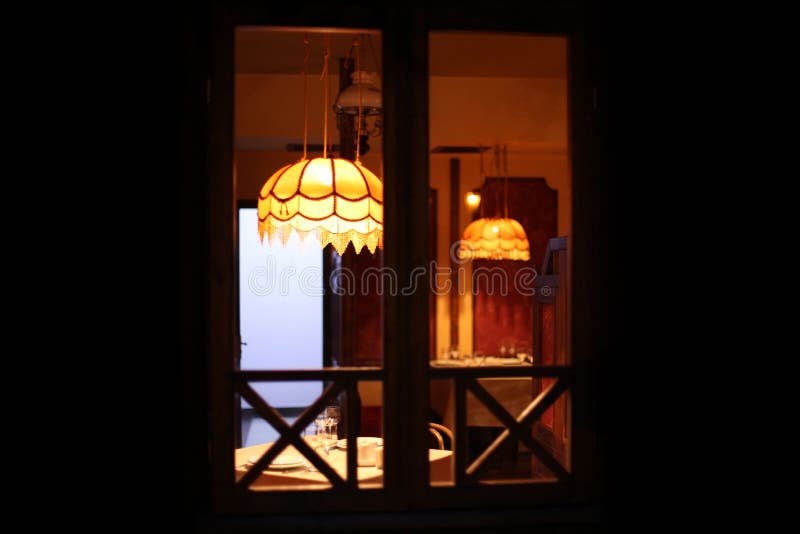 Lamp Shade in Blur Evening Home Room Stock Image - Image of background ...