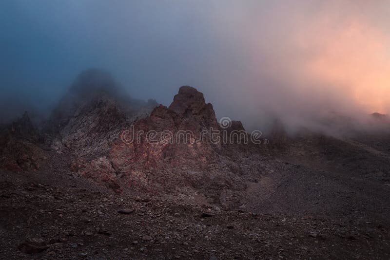 Mystical Light in the Misty Dark Mountains. Dramatic Sky on Mountain ...